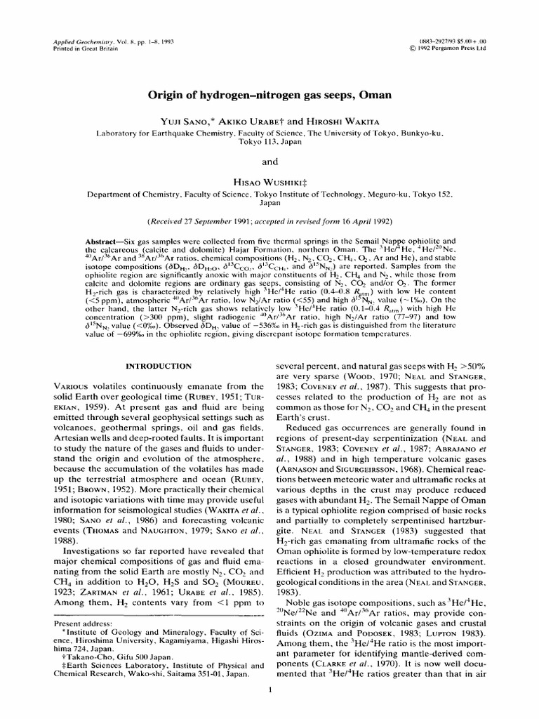 Origin of Hydrogen-Nitrogen Gas Seeps Oman | PDF | Magma | Geology