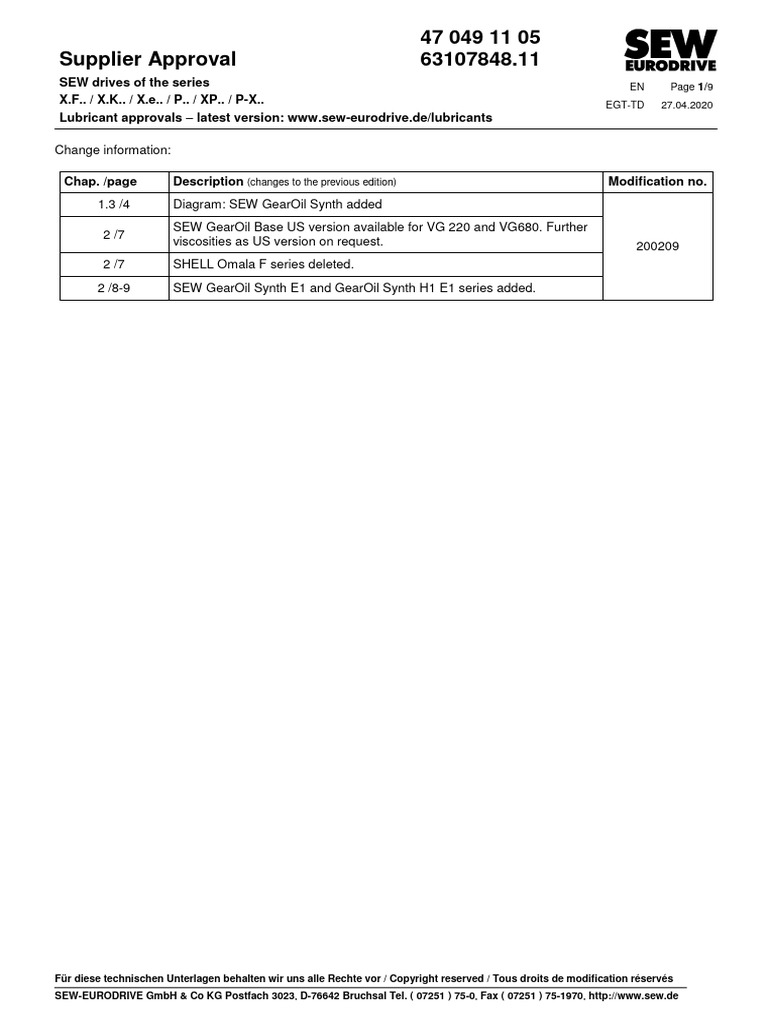 SEW Lubrication table | PDF | Motor Oil | Lubricant