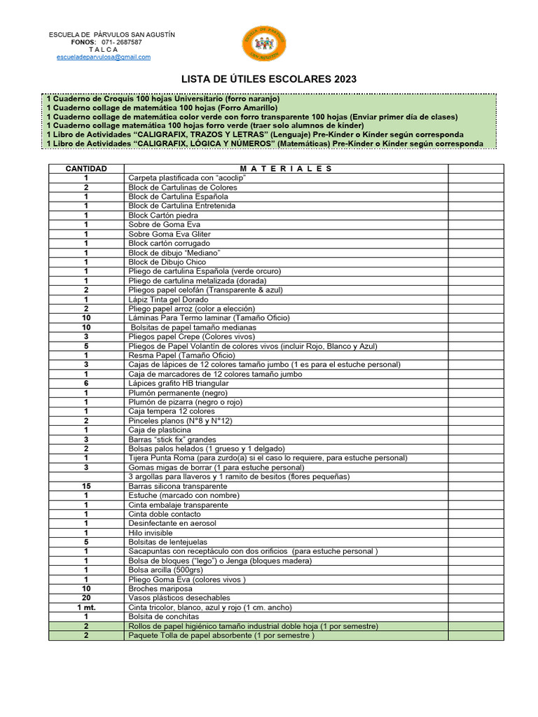 Lista de Utiles Kinder 2023 | PDF | Lápiz | Papelería