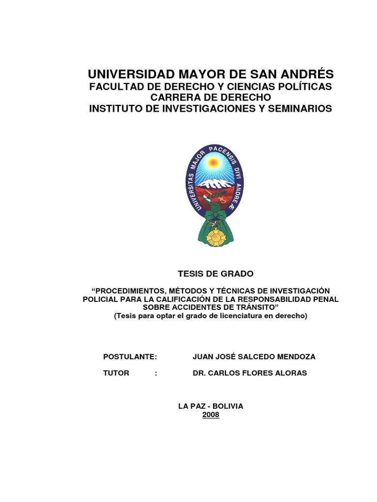 T-2253 Tesis Transito Umsa | PDF | Derecho penal | Intención (Derecho ...