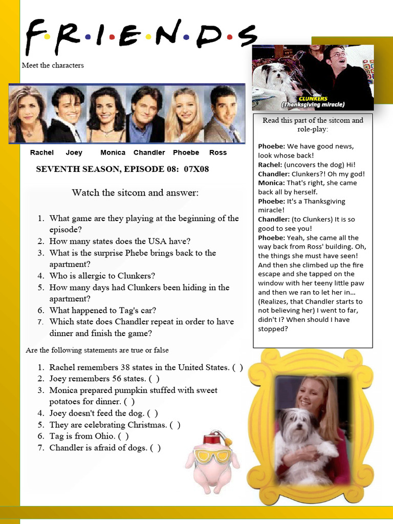 esl Friends worksheet | PDF | American Television Episodes | Television ...