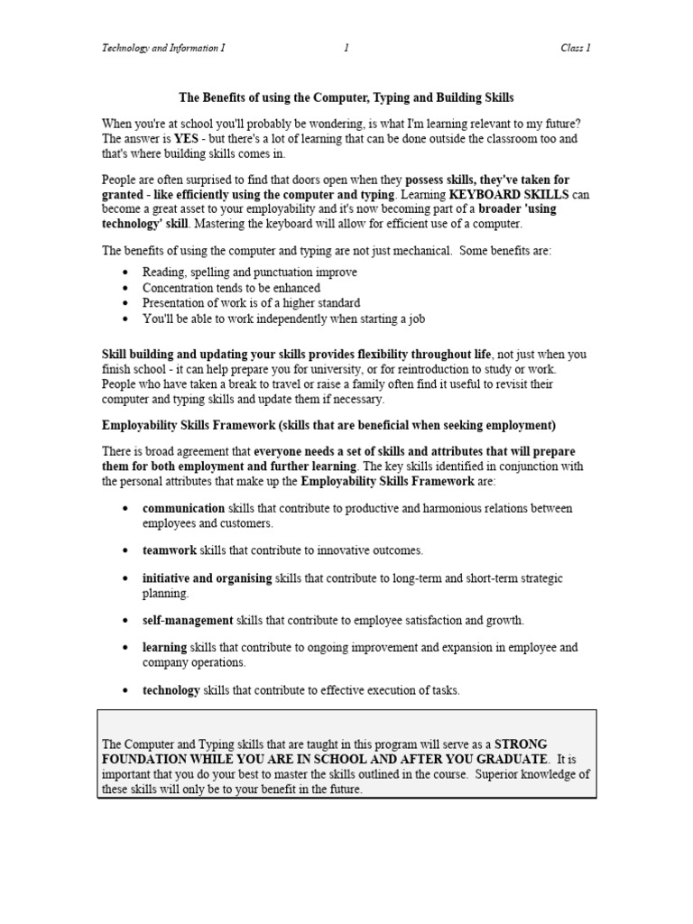 Benefits of Using The Computer and Keyboarding | PDF | Employment | Skill