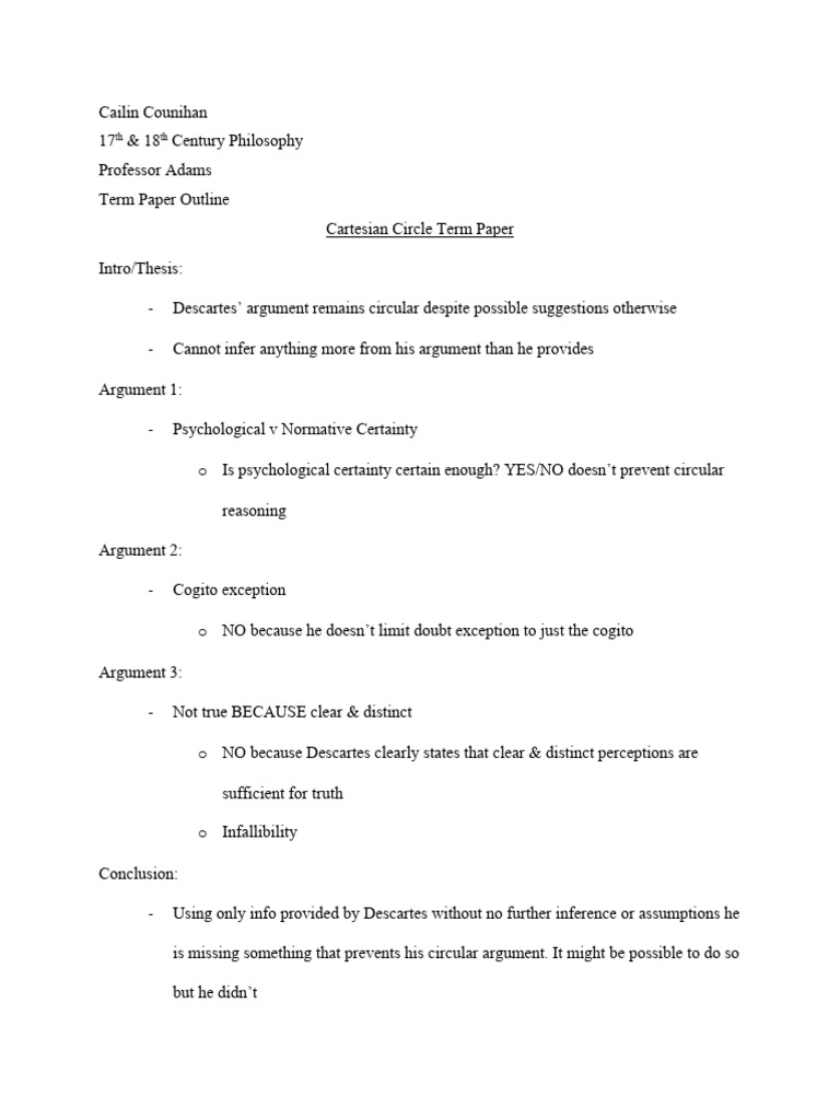 17th & 18th Century Philosophy Term Paper Outline | PDF