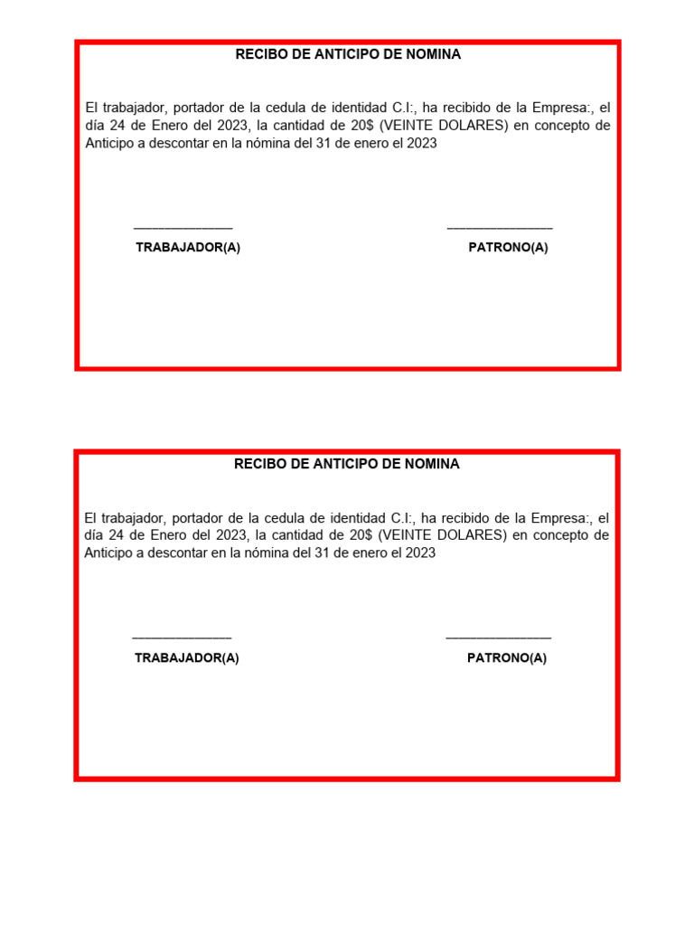 Formato Anticipo de Nomina | PDF