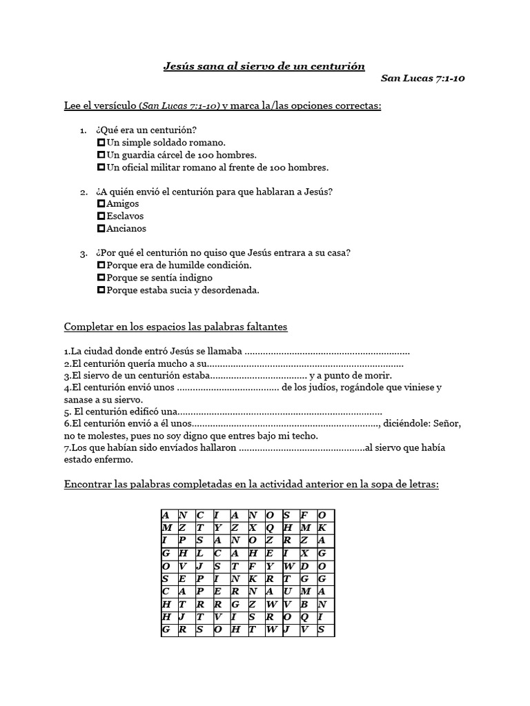 Jesús sana al siervo del centurión | PDF