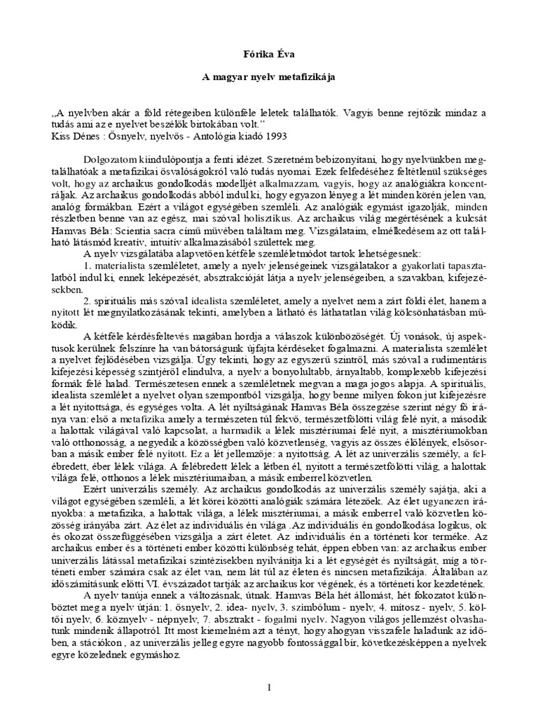 A Magyar Nyelv Metafizikája | PDF