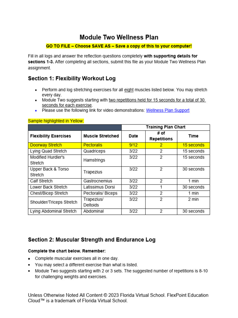 Module - Two - Wellness - Plan DONE | PDF | Physical Fitness | Physical ...
