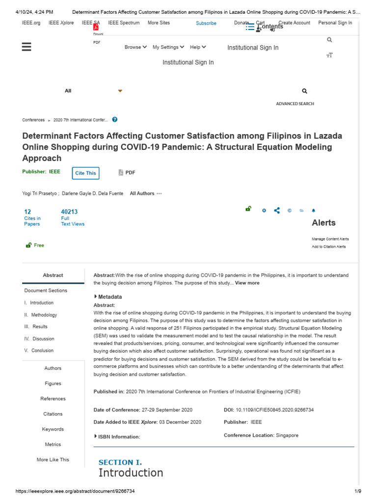 Determinant Factors Affecting Customer Satisfaction Among Filipinos In Lazada Online Shopping