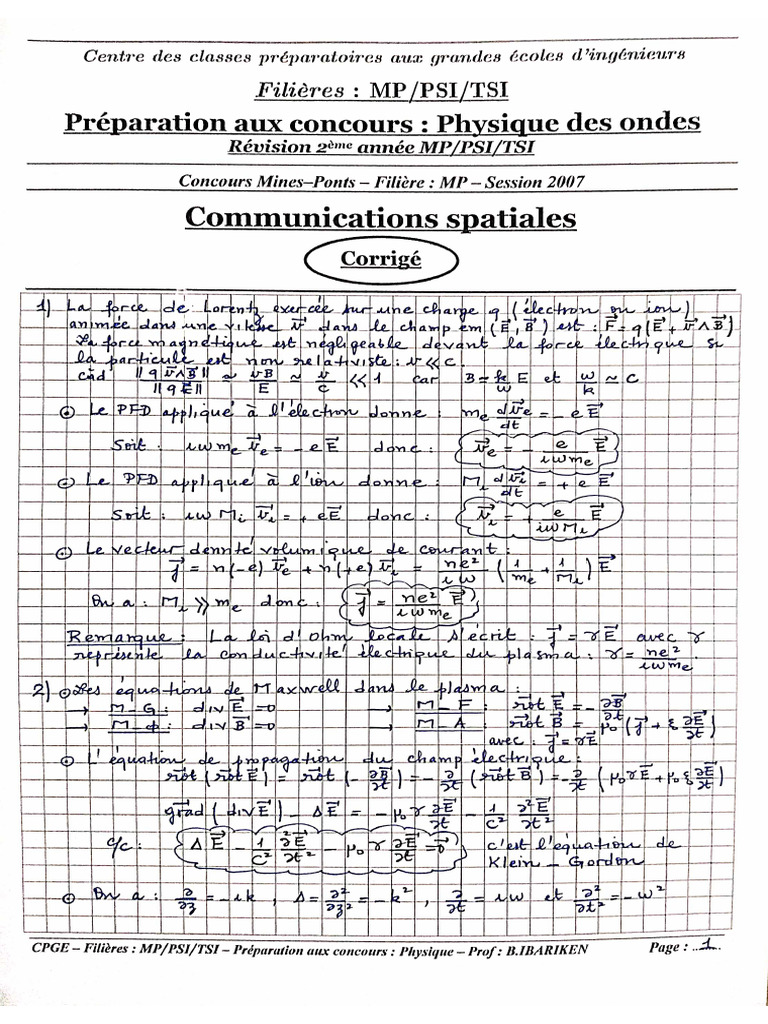Problème 2 OEM dans un plasma corrigé | PDF
