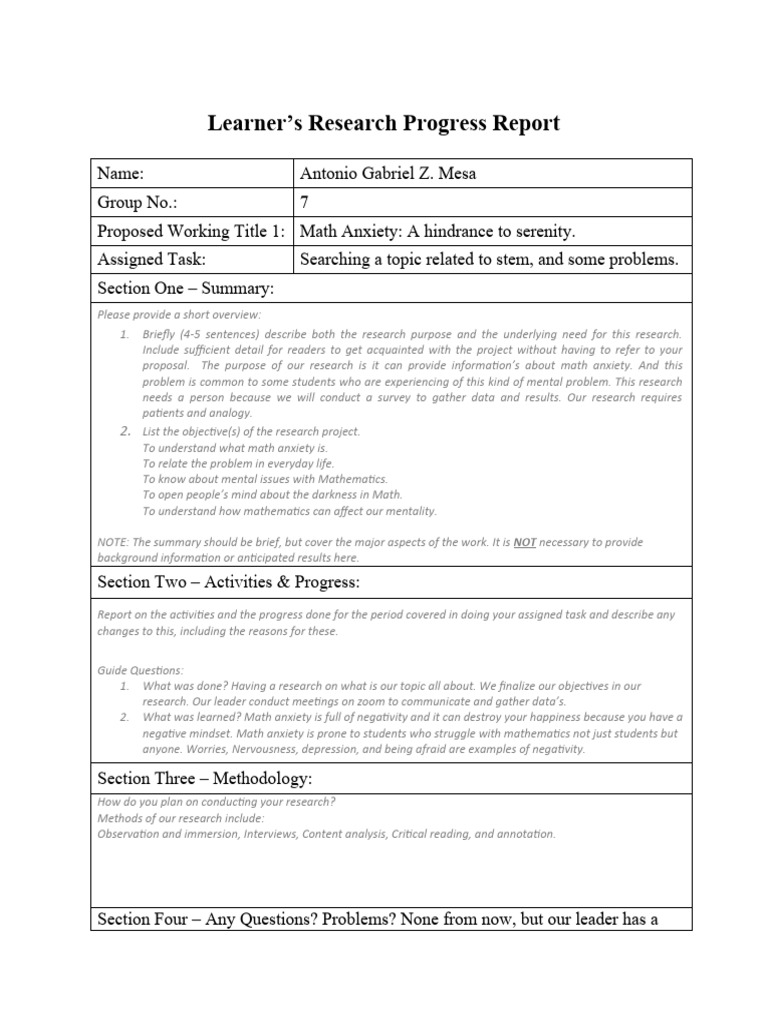 Antonio Gabriel Mesa Progress Report Research | PDF | Mathematics | Methodology