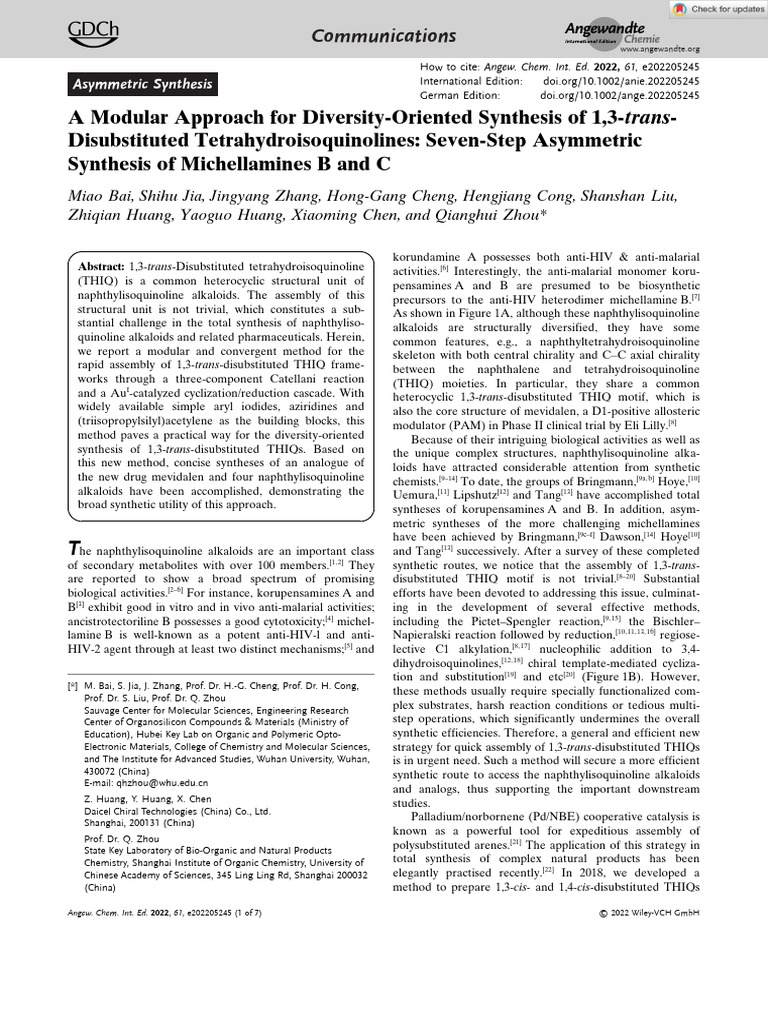 Angew. Chem - Int. Ed. 2022, 61, E2022052 | PDF | Unit Processes ...