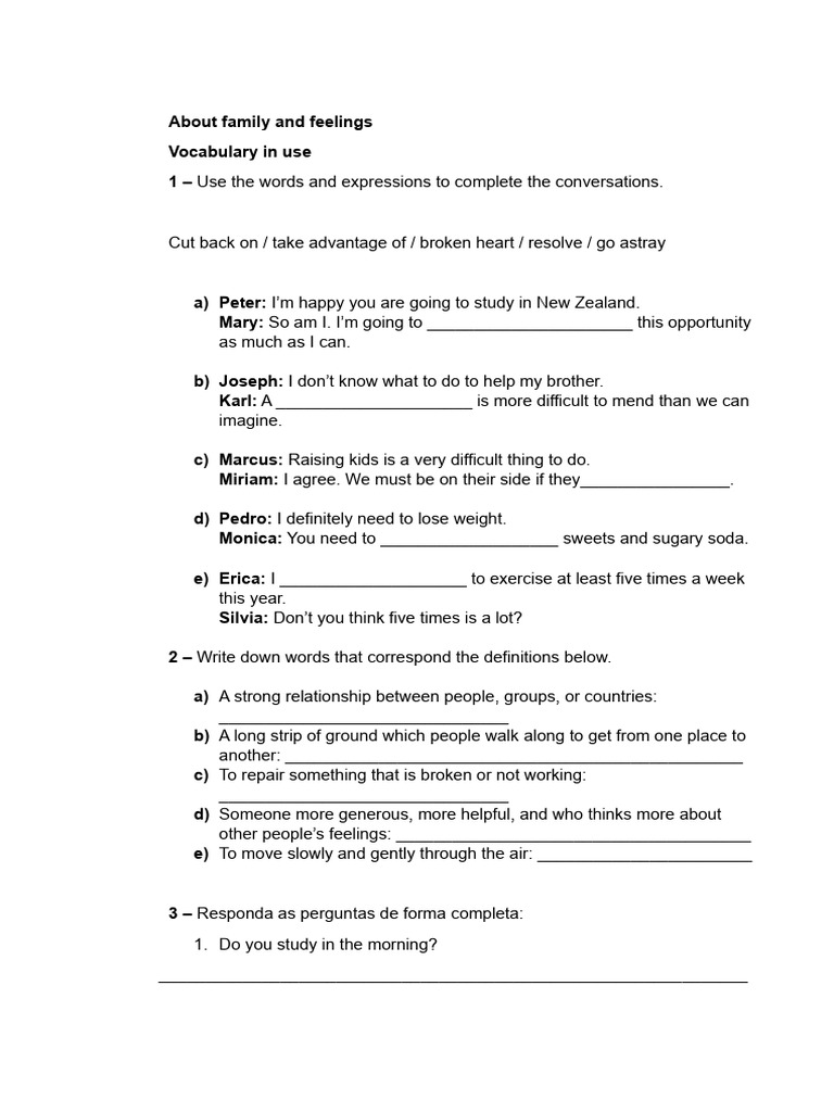 Family Feelings and Vocabulary Exercises | PDF