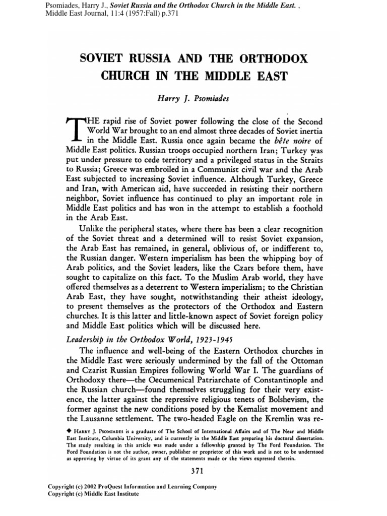 Orta Doğu'da Sovyet Rusya Ve Ortodoks Kilisesi | PDF