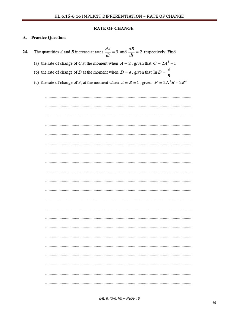 IB - MATH - AA - HL - Related Rates Practice | PDF | Triangle Geometry ...