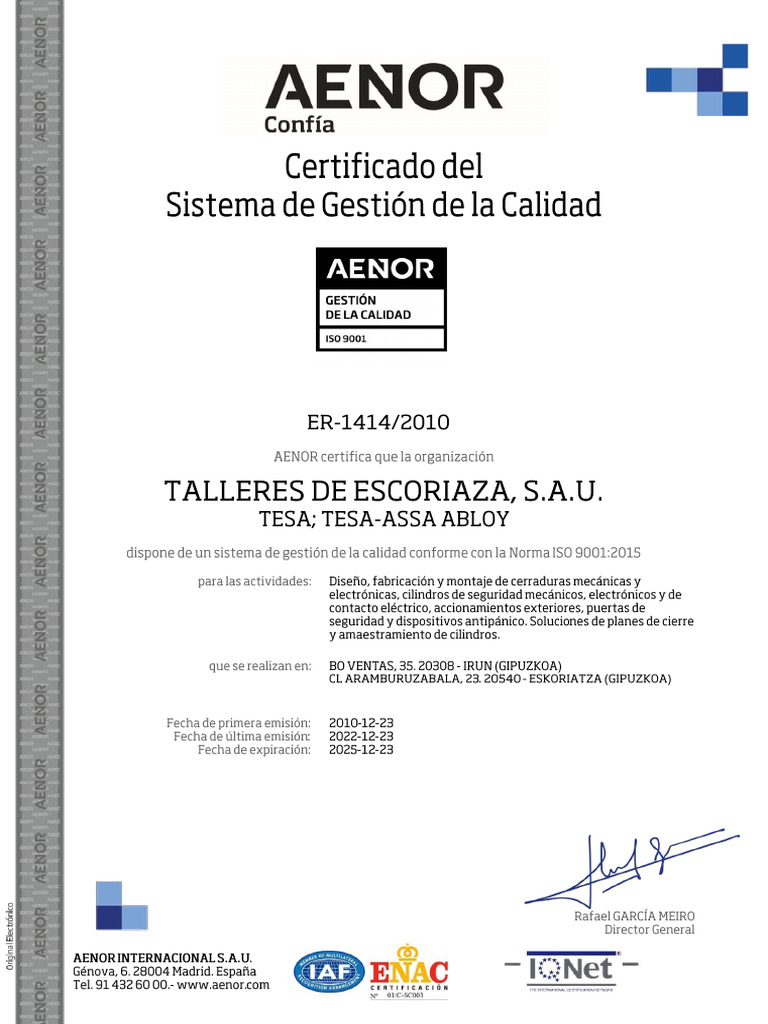 Iso 9001 Aenor Esp | PDF