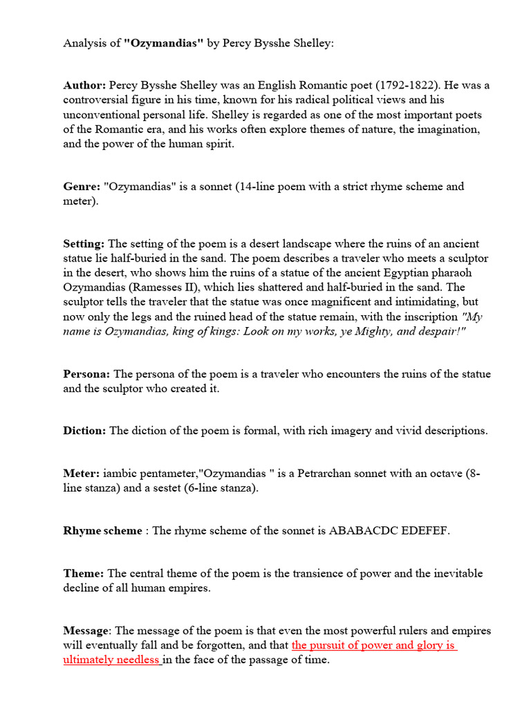 Analysis of Ozymandias | PDF