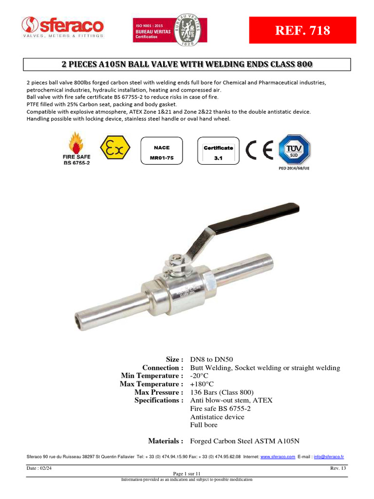 Class 800 A105N Ball Valve Specs | PDF | Valve | Welding