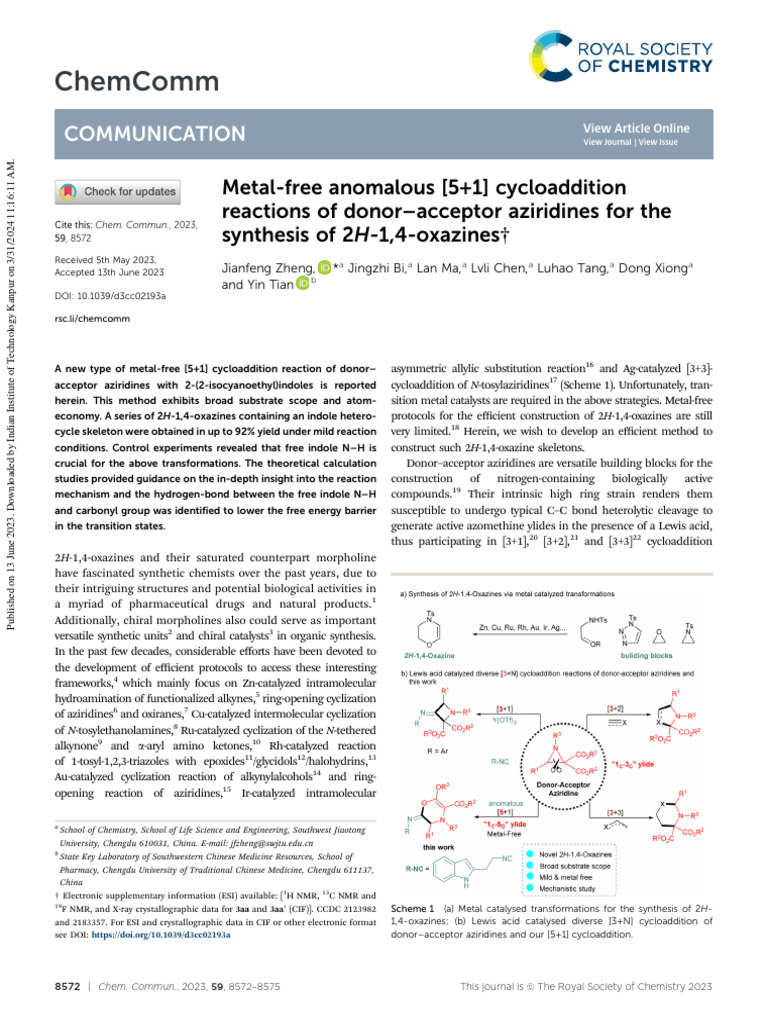 Chem. Commun. 2023, 59, 8572-8575 | Download Free PDF | Chemical ...