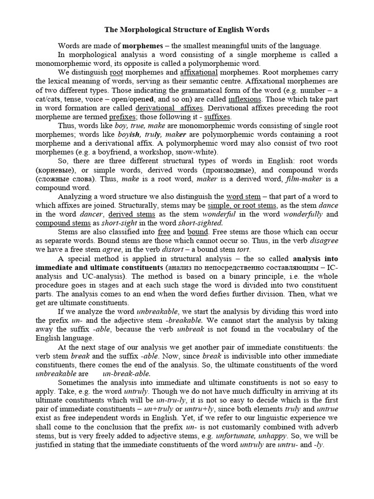 Morphological Structure of English Words | PDF | Word | Morphology ...