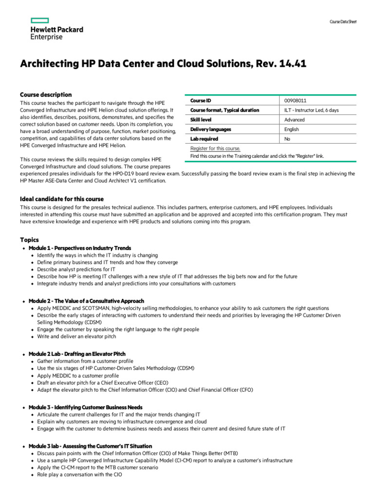 Architecting HP Data Center and Cloud Solutions | PDF | Cloud Computing | Chief Information Officer