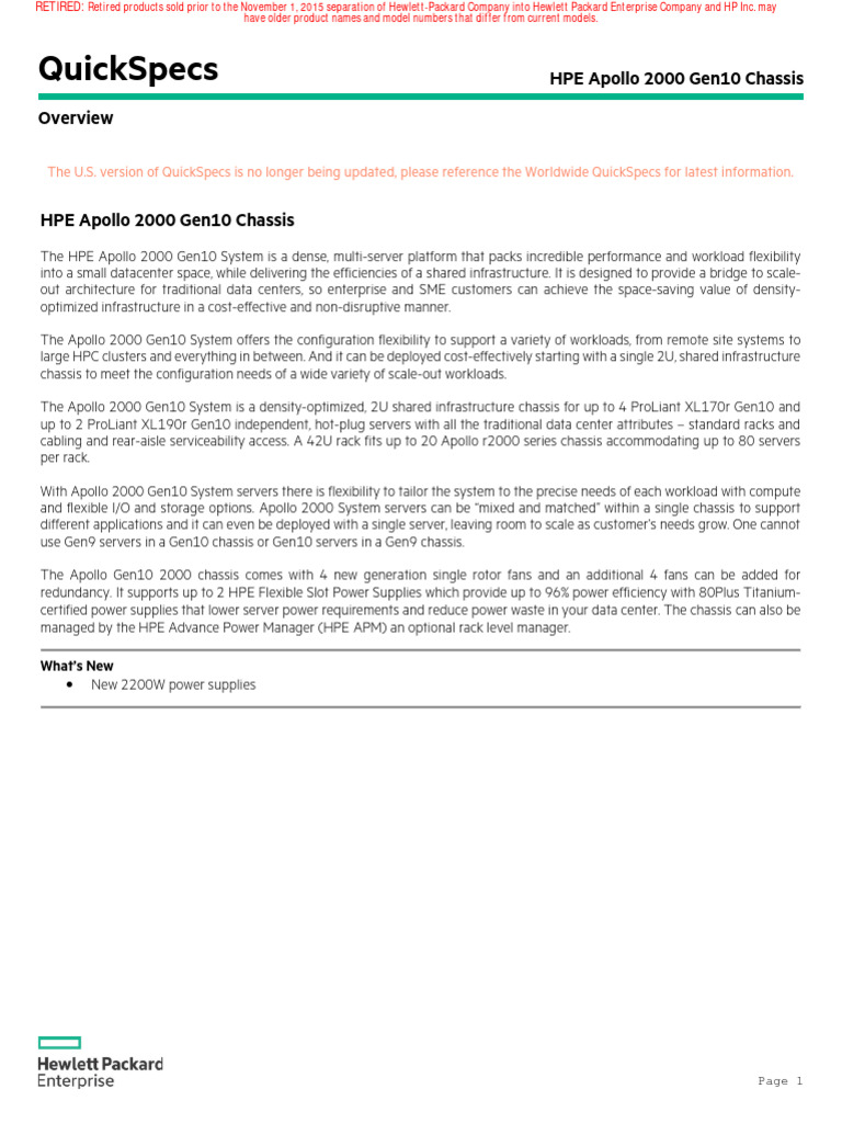 HPE Apollo 2000 Gen10 Chassis | PDF | Cloud Computing | Hewlett Packard