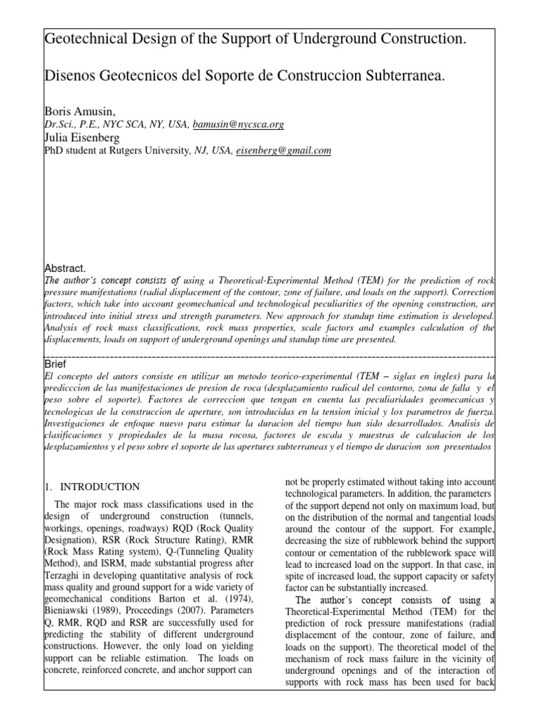 08-00 Geotechnical Design of The Support of Underground Construction TT ...