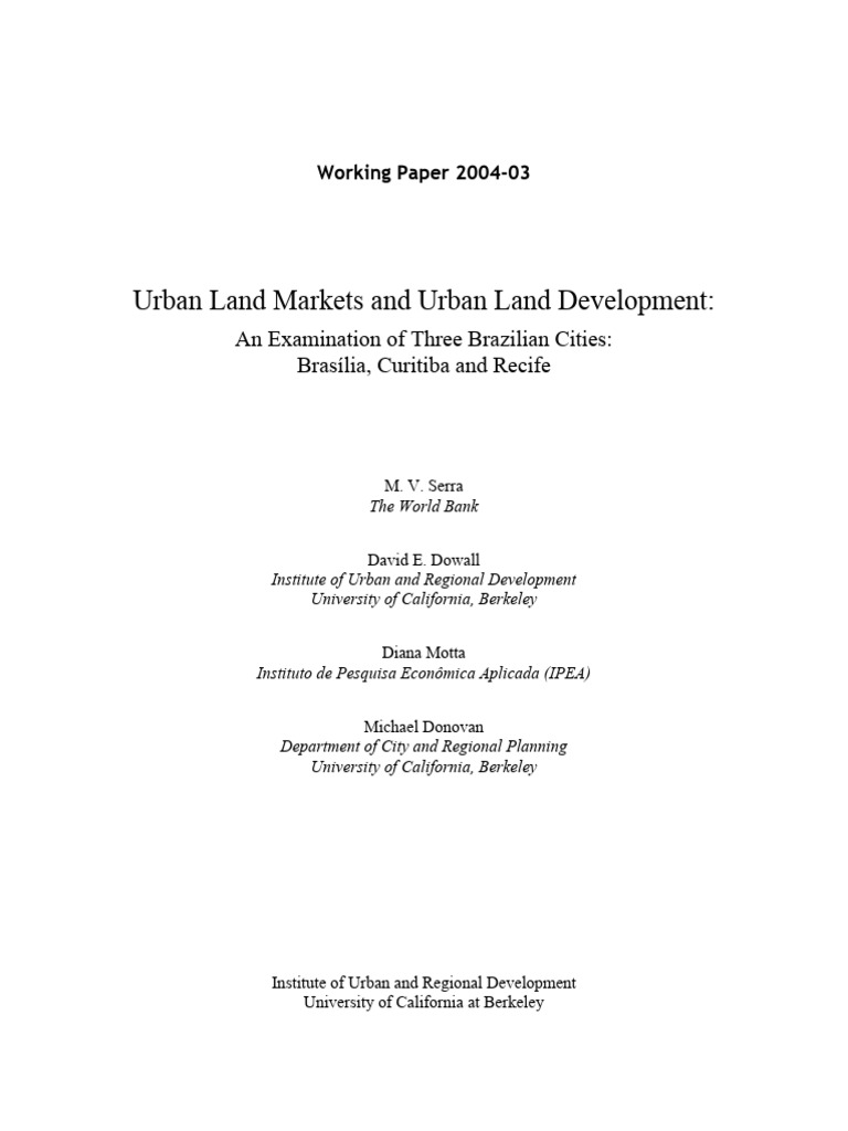 Urban Land Markets and Urban Land Development:: An Examination of Three ...