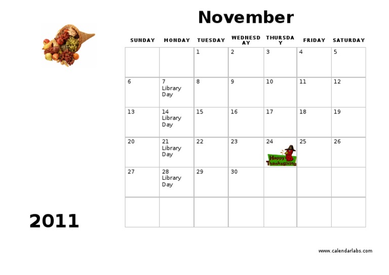November 2011 Library Days Calendar | PDF | General Fiction