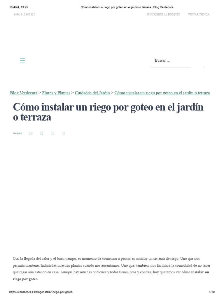 Cómo Instalar Un Riego Por Goteo en El Jardín o Terraza - Blog Verdecora | PDF | Riego ...