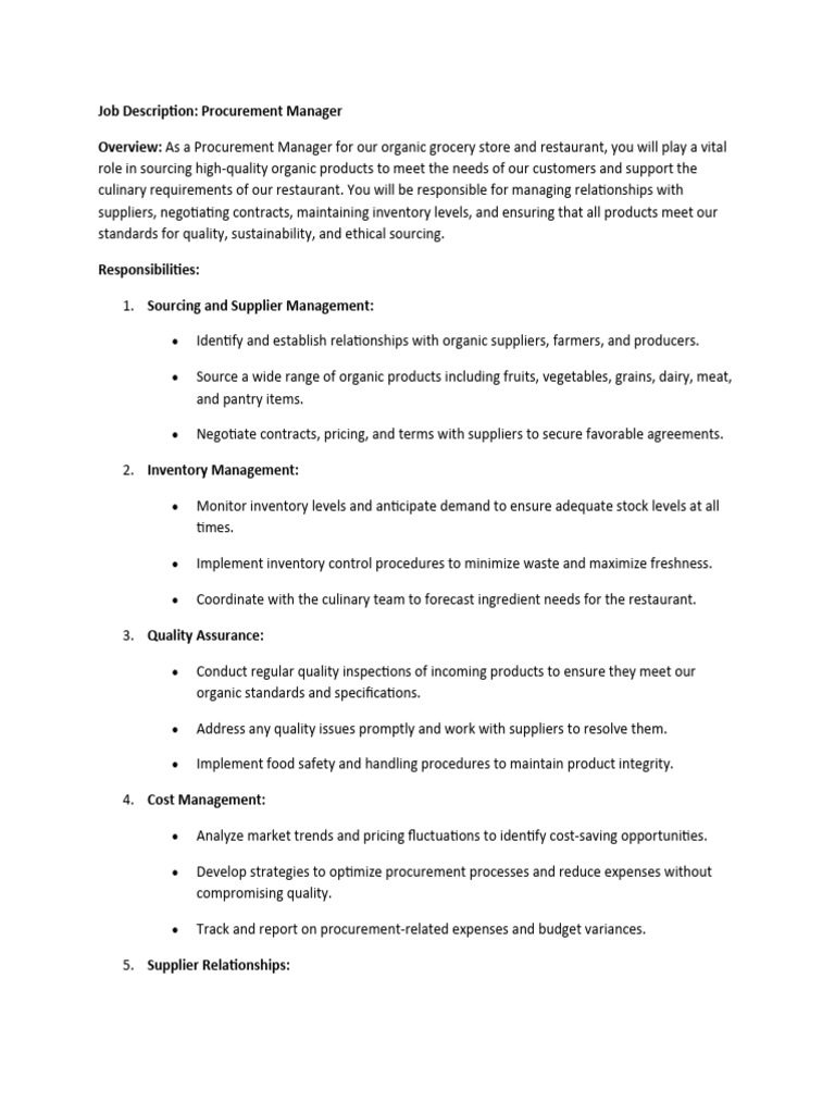JD-procurement MGR | PDF | Procurement | Supply Chain