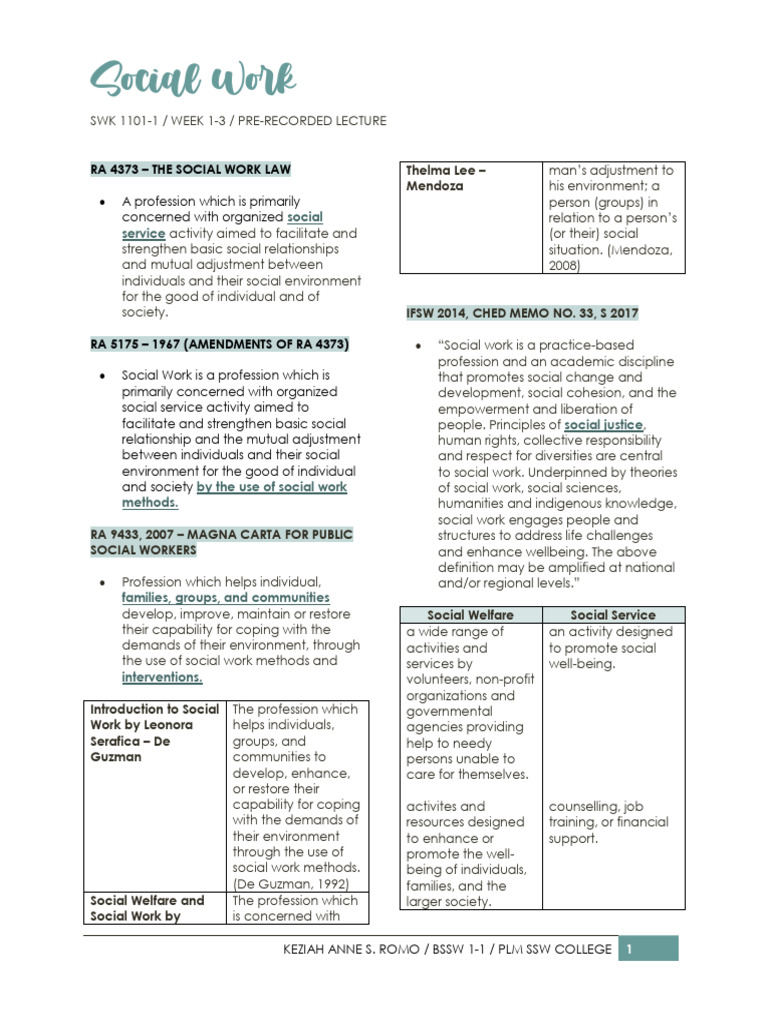 Social Work Lesson | PDF | Social Work | Welfare