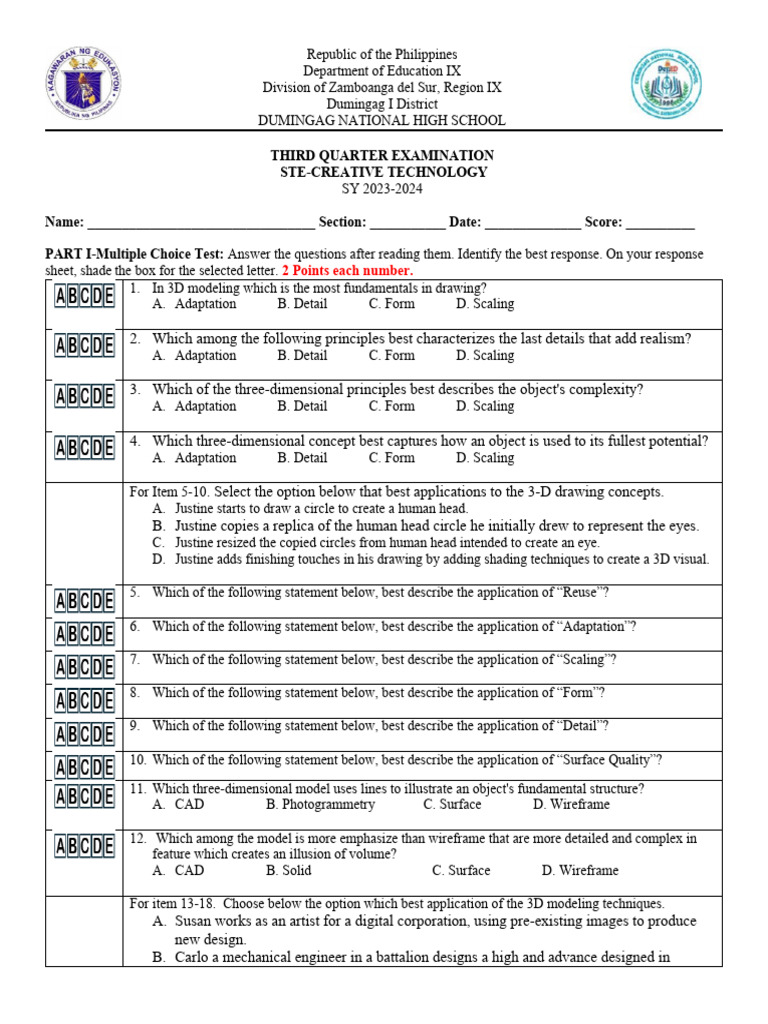 Grade 8 Creative Technology Exam Q3 | PDF | 3 D Computer Graphics ...