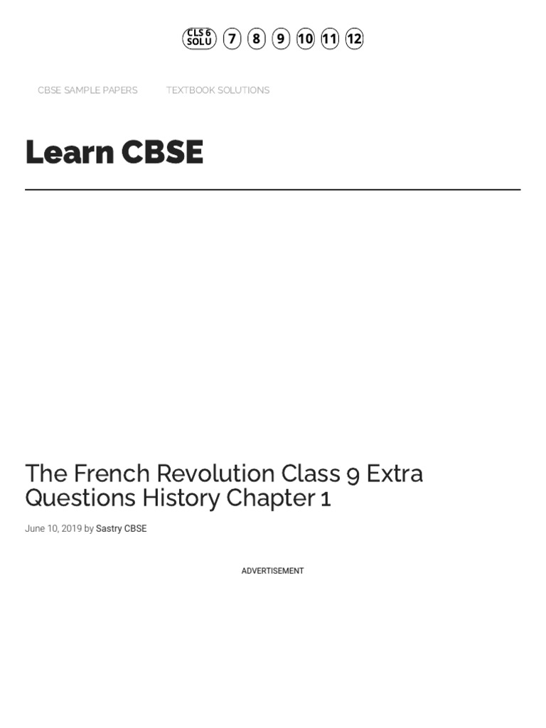 The French Revolution Class 9 Extra Questions History Chapter 1 - Learn ...