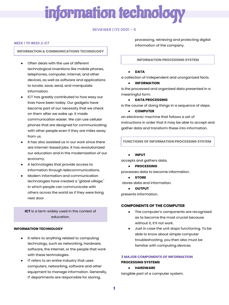 ITE REVIEWER - Information Technology | PDF | Computer Data Storage | Central Processing Unit