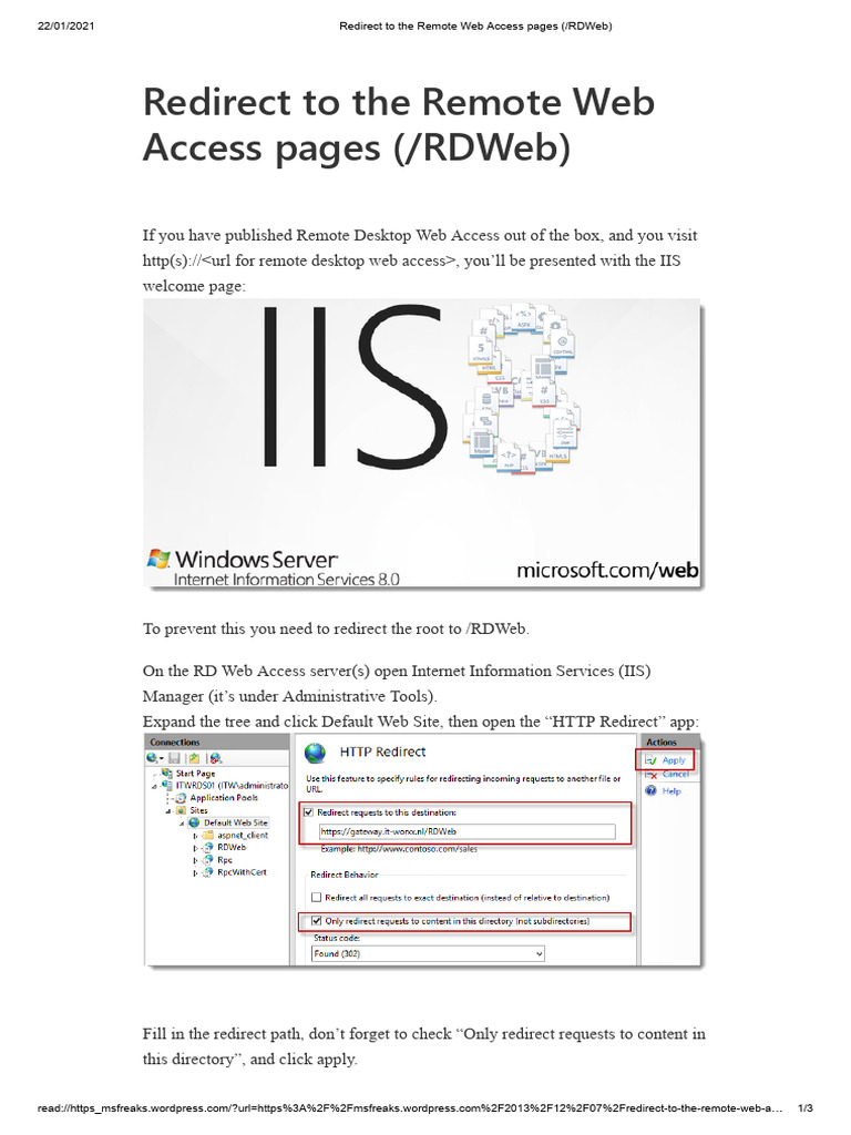 Redirect To The Remote Web Access Pages ( - RDWeb) | PDF | Remote ...