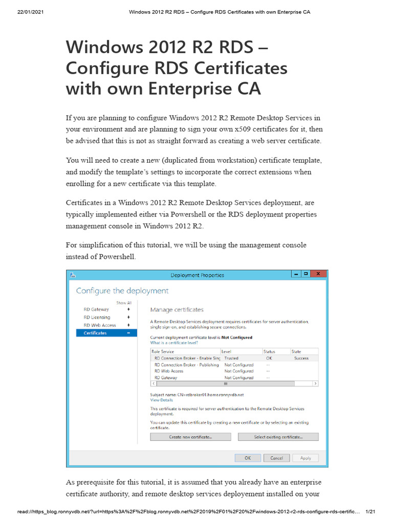 Windows 2012 R2 RDS - Configure RDS Certificates With Own Enterprise CA ...
