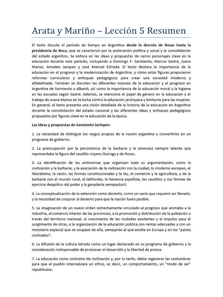 Arata y Mariño - Leccion5 - Resumen | PDF | Enseñando | Educación primaria