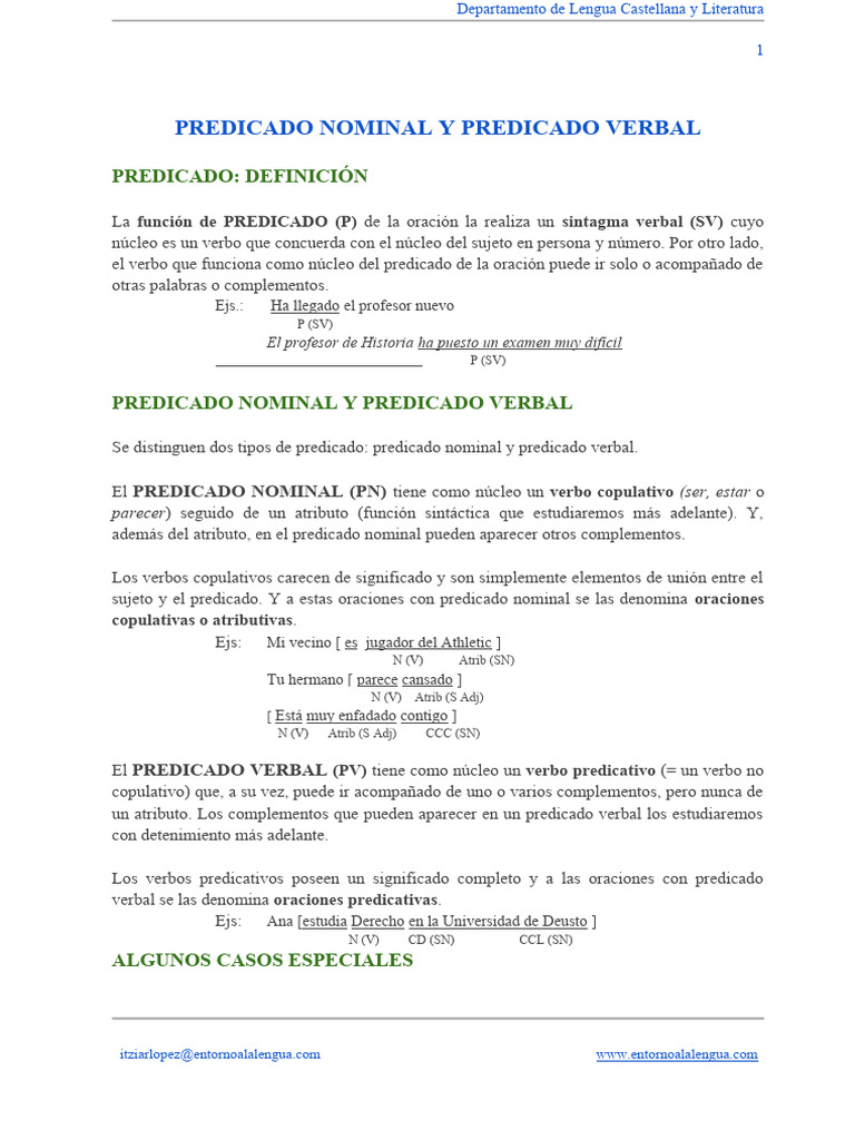 Predicado Nominal y Predicado Verbal | PDF | Predicado (Gramática) | Verbo