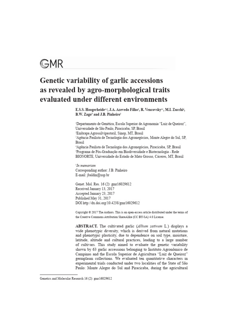 Genetic Variability of Garlic Accessions As Revealed by Agro ...