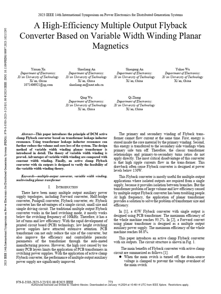A High-Efficiency Multiple Output Flyback Converter Based On Variable ...