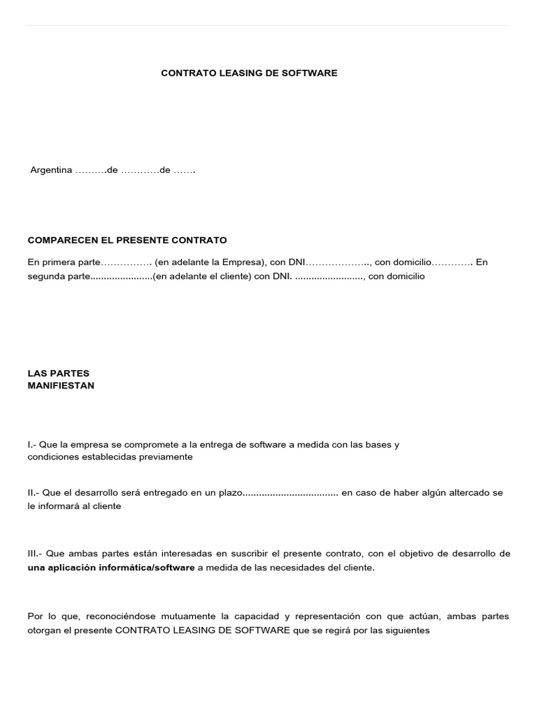 Modelo de Contrato Leasing | PDF | Software | Propiedad intelectual