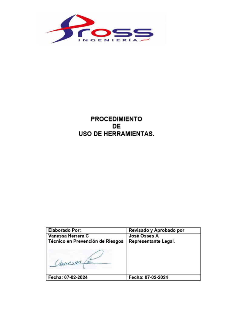 8.-Procedimiento - de - Uso - de - Herramientas Pross Ingenieria | PDF | Tecnología