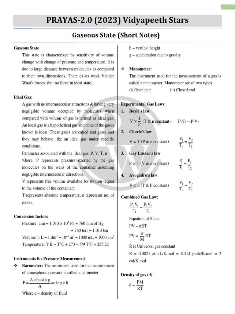 GASEOUS STATE | PDF | Gases | Pressure