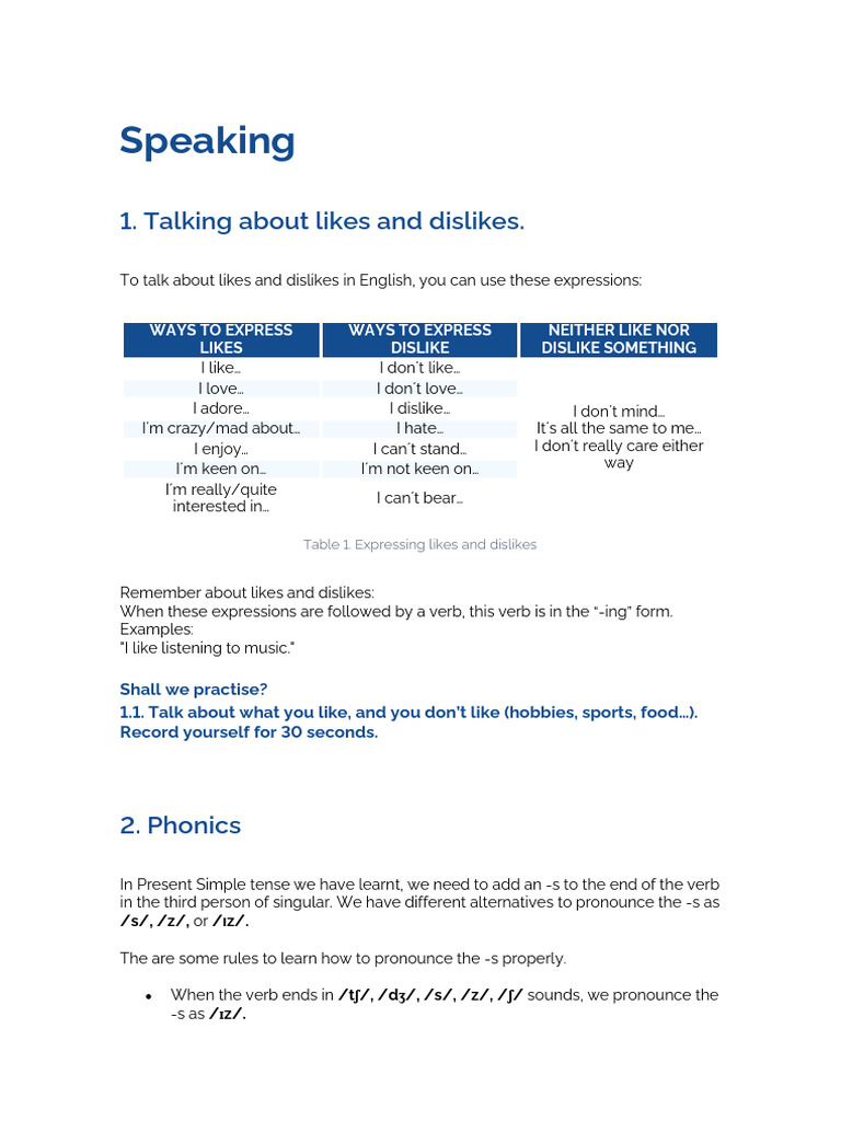 U1 - Talking About Likes and Dislikes | PDF
