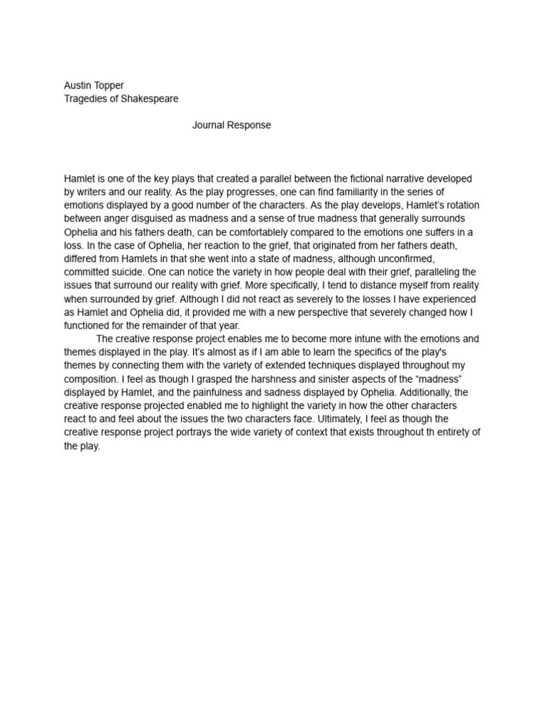 Hamlet Journal Response | PDF