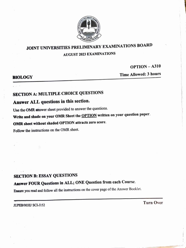 JUPEB Biology Past Exam Questions | PDF | Meiosis | Mutation