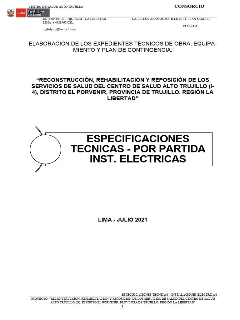 Especificaciones Tecnicas - Por Partida Inst. Electricas | PDF | Tubería (transporte de fluidos ...