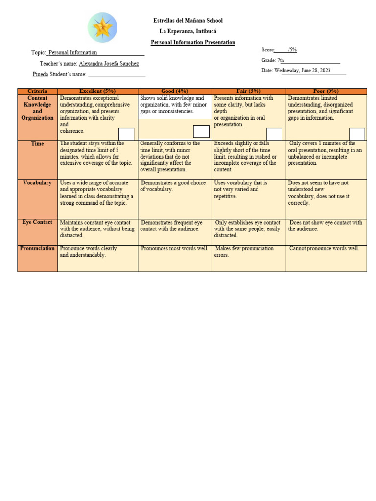 7th Grade Personal Presentation Guide | PDF | Vocabulary ...