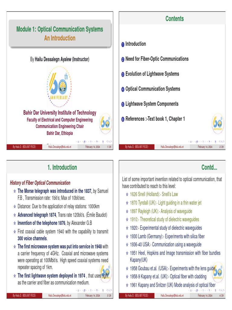 Module 1 Introduction To Optical Communication Systems 4X1 | Download Free PDF | Optical Fiber ...