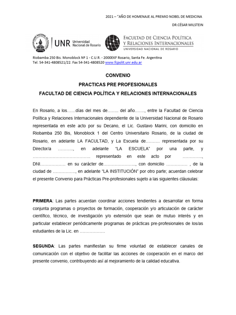Convenio de Prácticas UPN 2021 | PDF | Institución